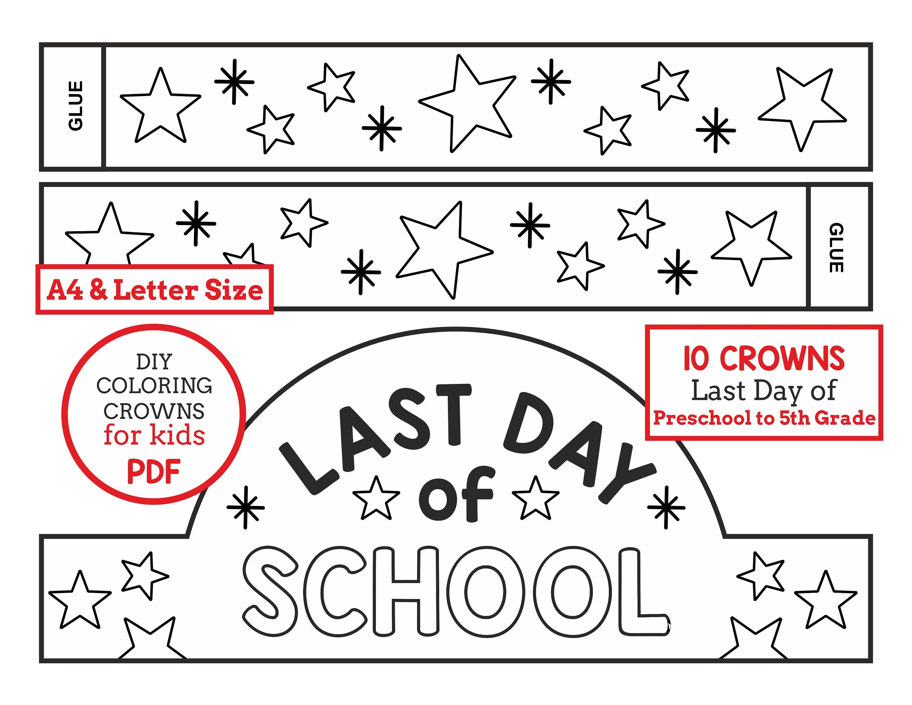 Last Day of School Crown Printable / DIY Coloring Crown / Last Day of ...