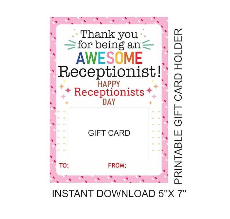 Receptionist Gift Card Holder Printable / Receptionist Day - Etsy