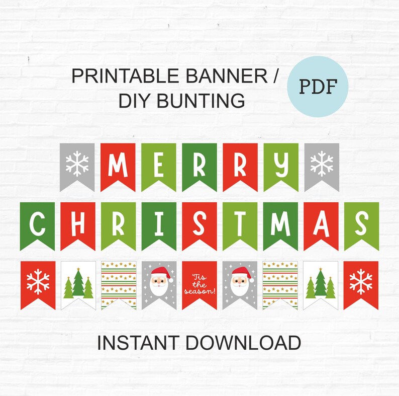 Printable Merry Christmas Banner / Red and Green Christmas Garland ...