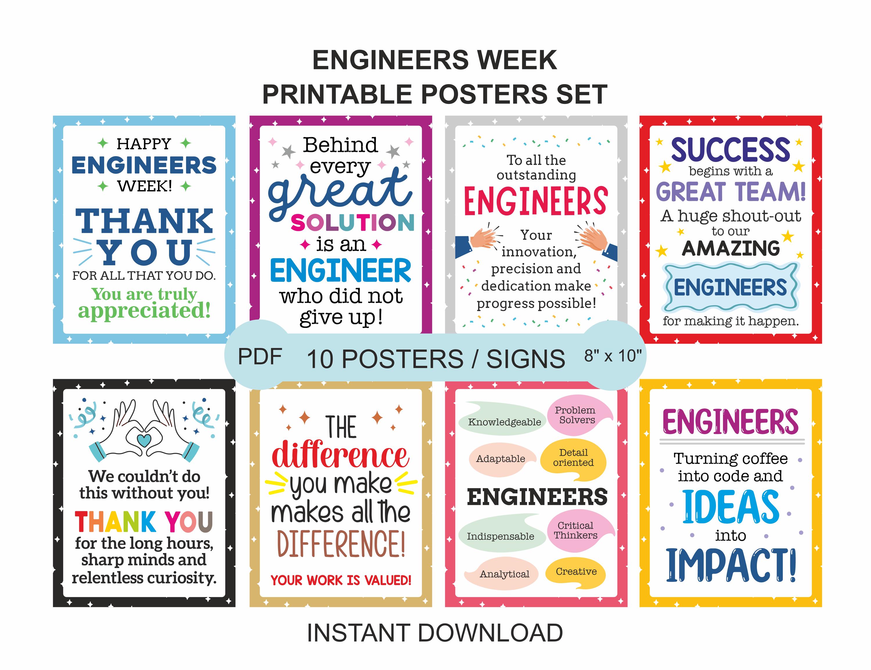 Engineers Week Posters Set of 10 Printable / Engineers Week Decor ...