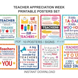 Teacher Appreciation Week Signs Set of 10 / Teacher Appreciation Week ...