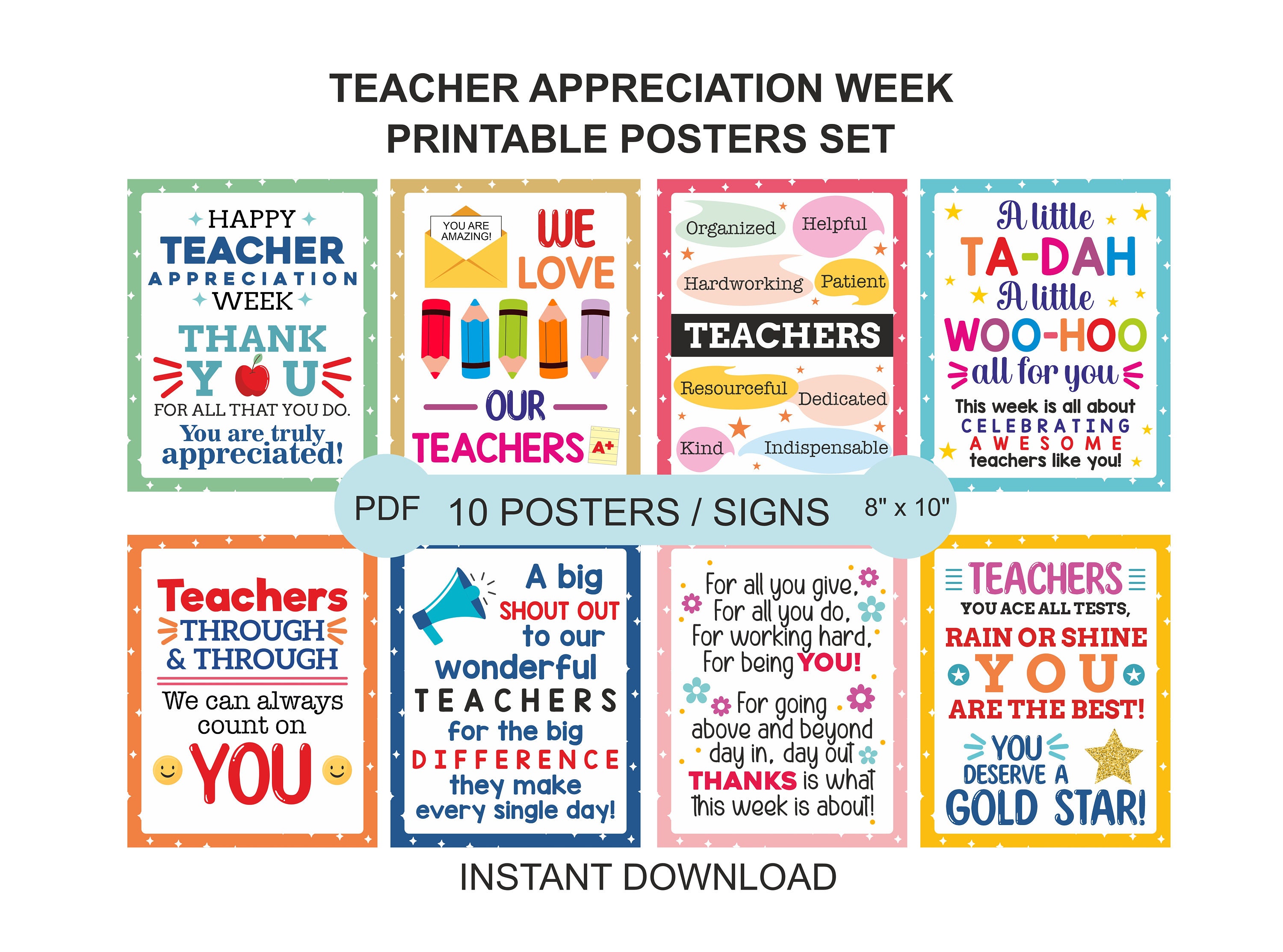 Teacher Appreciation Week Signs Set of 10 / Teacher Appreciation Week ...