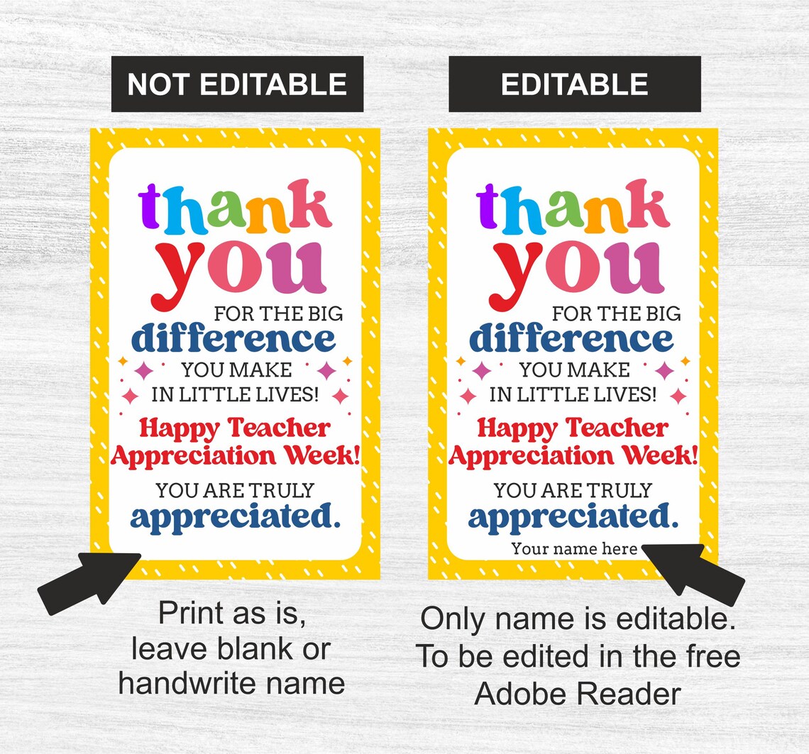 Editable Teacher Appreciation Week Tags Printable / Teacher ...