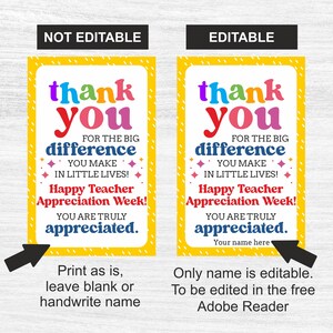 Editable Teacher Appreciation Week Tags Printable / Teacher ...