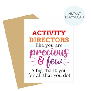 Activity Director Card Printable / Activity Director Gifts / Activity ...