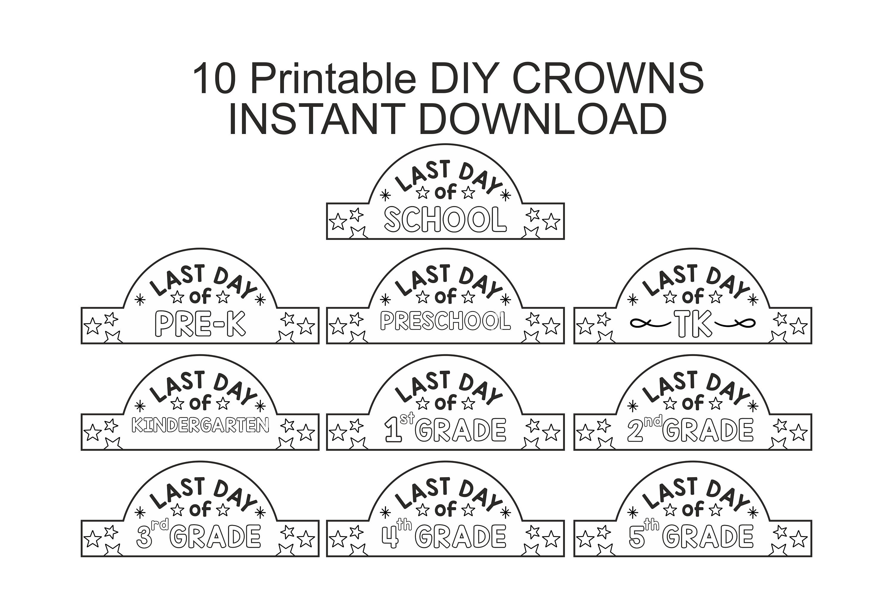 Last Day of School Crown Printable / DIY Coloring Crown / Last Day of ...