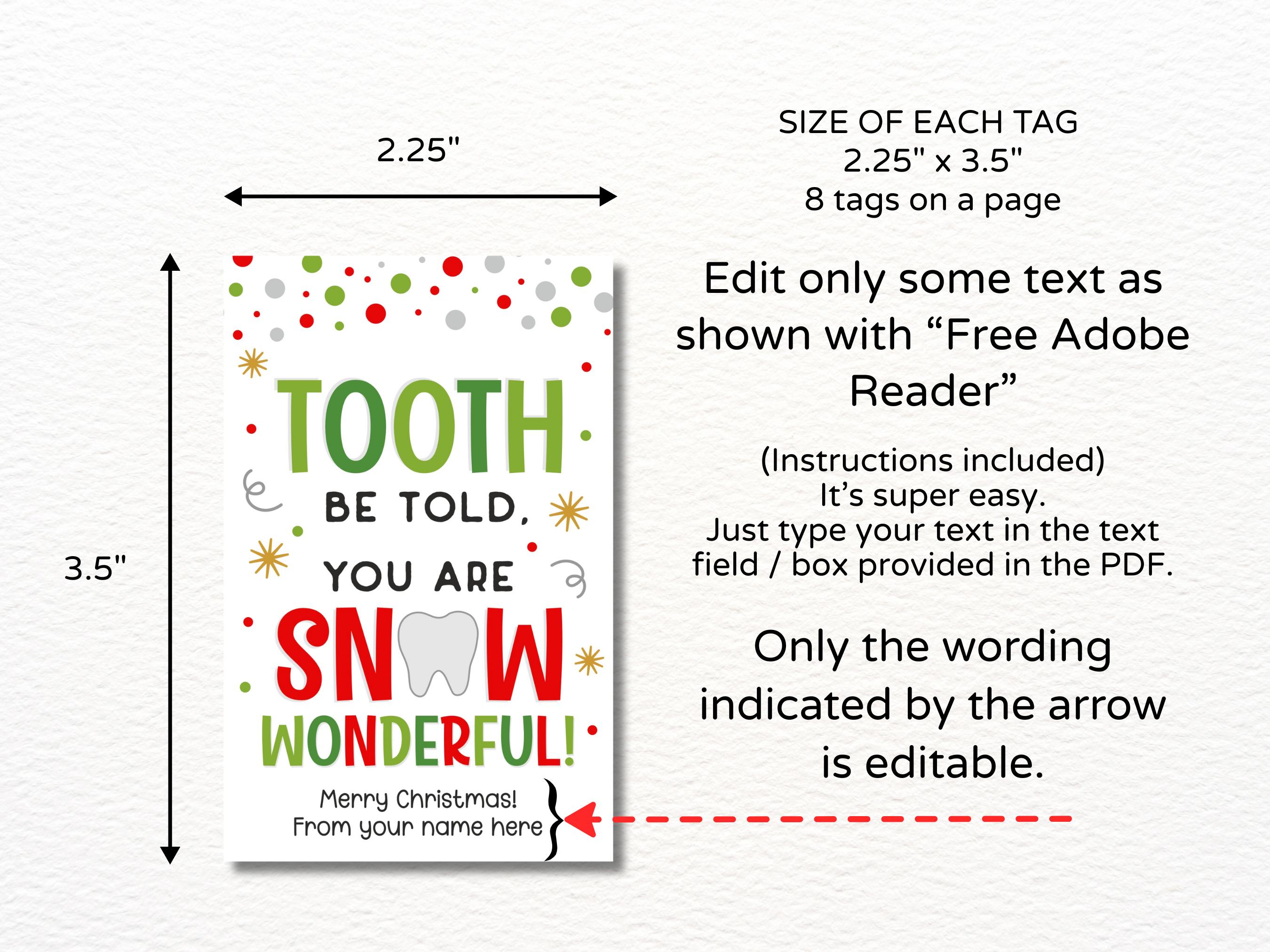 Christmas Dental Gift Tags Printable Holiday Dental Appreciation Tag ...