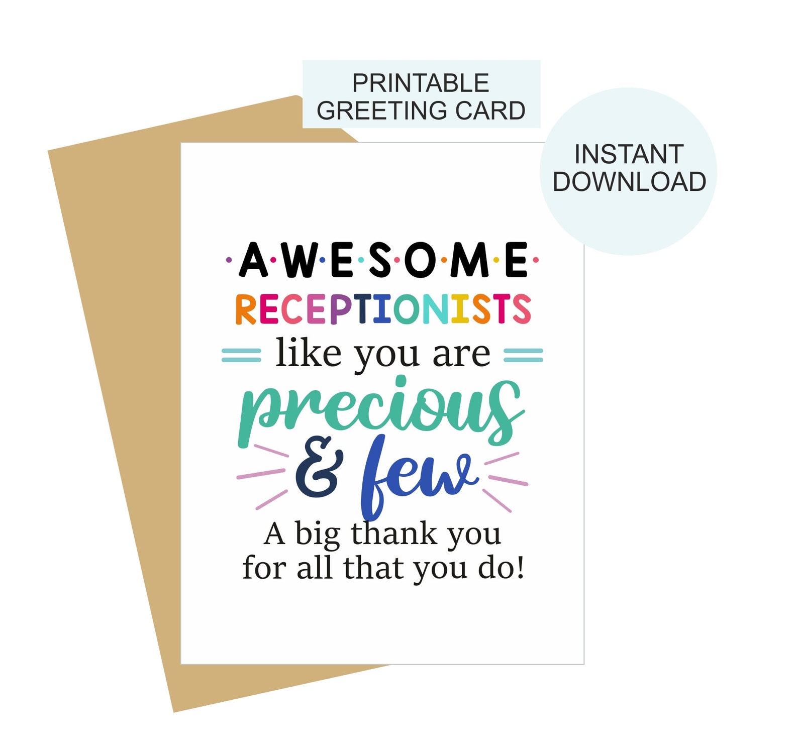 Receptionist Card Printable / Receptionist Thank You Card ...