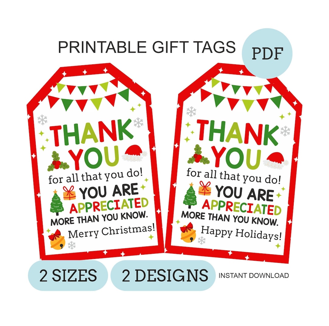 Christmas Appreciation Tags Printable / Christmas Appreciation Gift ...