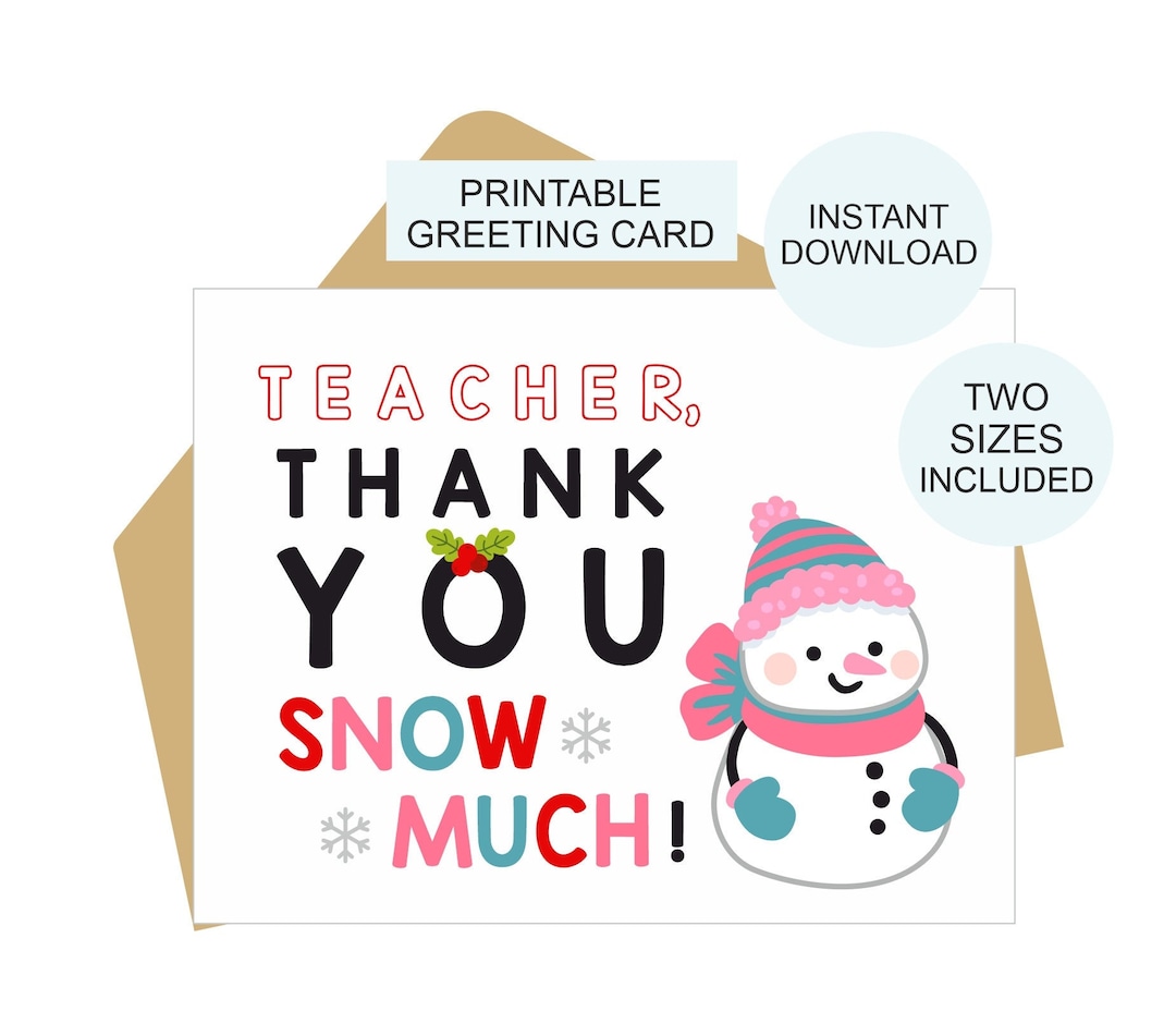 Christmas Teacher Thank You Card Printable / Christmas Teacher Card ...