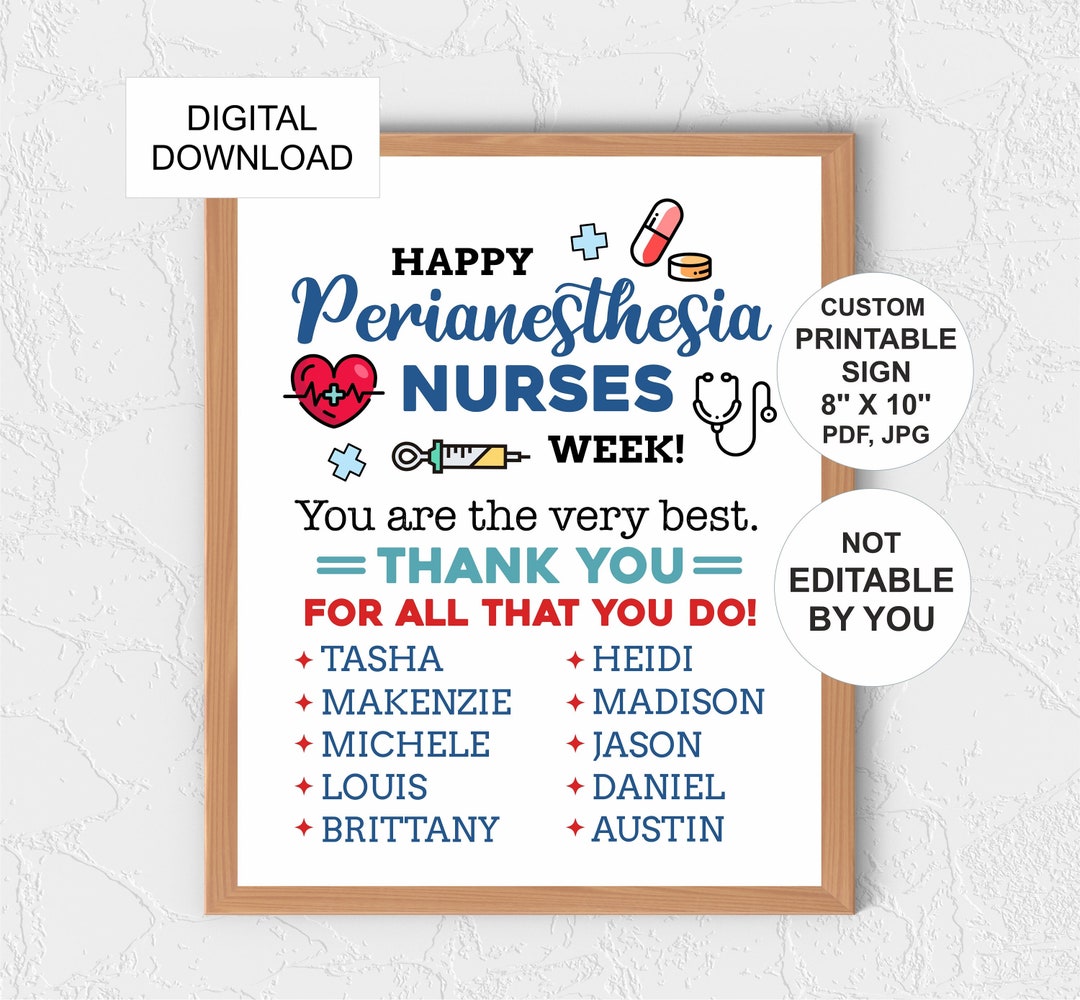Personalized Perianesthesia Nurses Week Sign Printable / Personalised ...