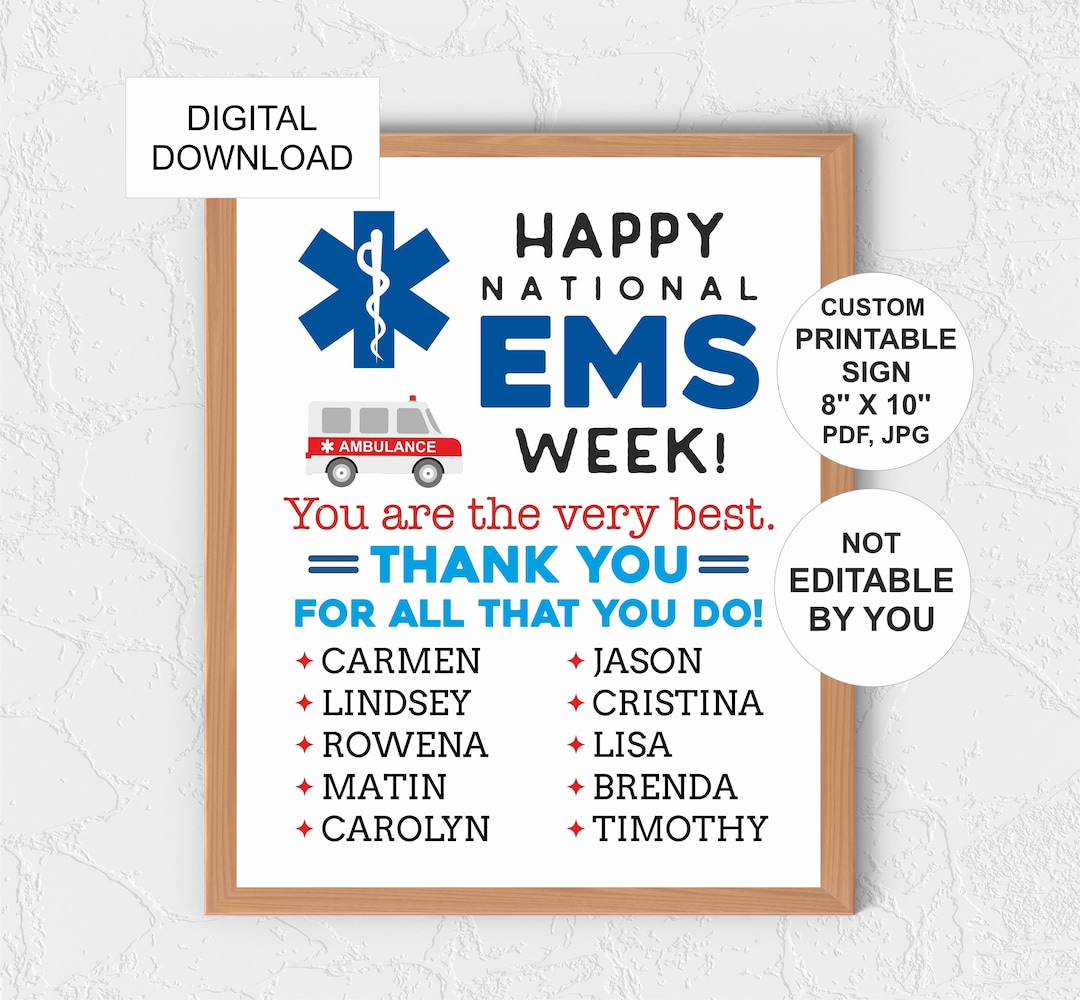 Personalised EMS Week Poster Printable / Personalised EMS Week Sign / EMS Appreciation Sign ...