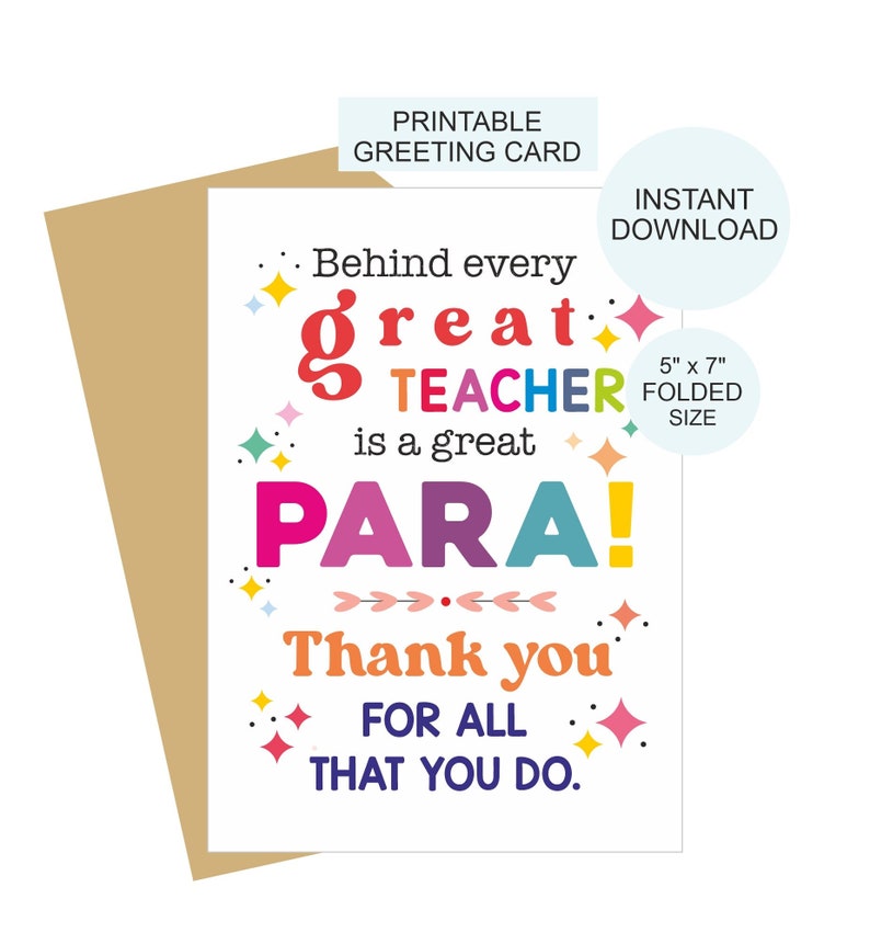 Paraprofessional Thank You Card Printable / Paraprofessional ...