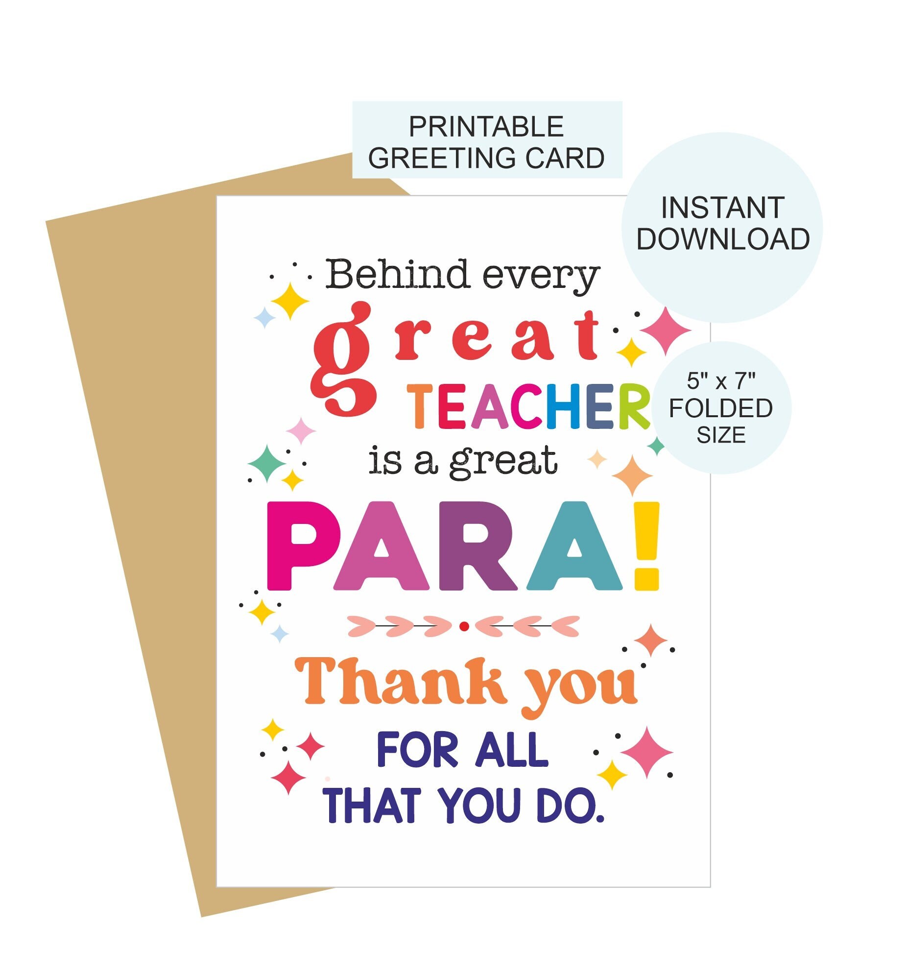 Paraprofessional Thank You Card Printable / Paraprofessional ...