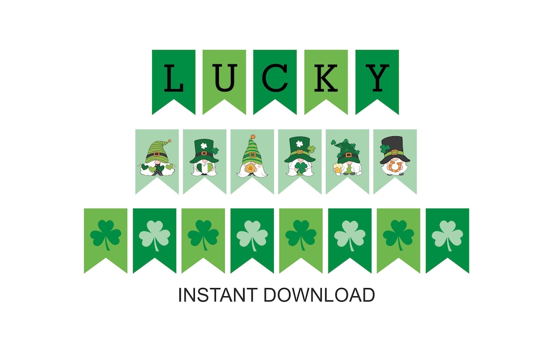 Printable St. Patrick's Day Gnome Banner / Gnome Garland / Lucky Banner ...