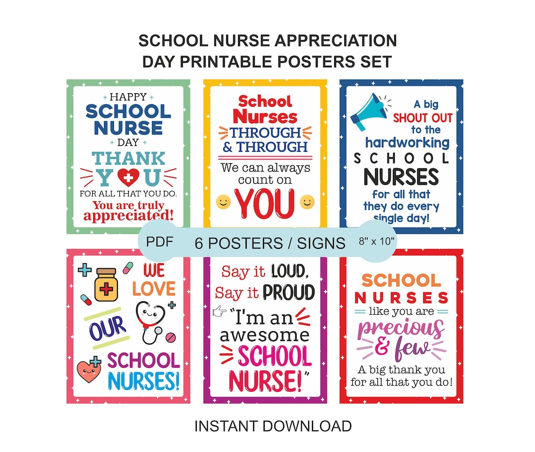 School Nurse Day Signs Set of 6 Printable / School Nurse Appreciation ...