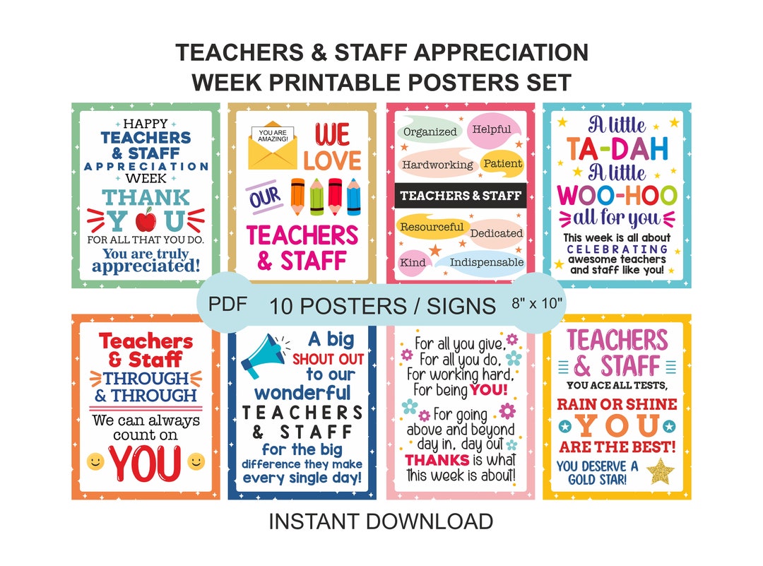 Teachers and Staff Appreciation Week Poster Set of 10 / Teacher and ...