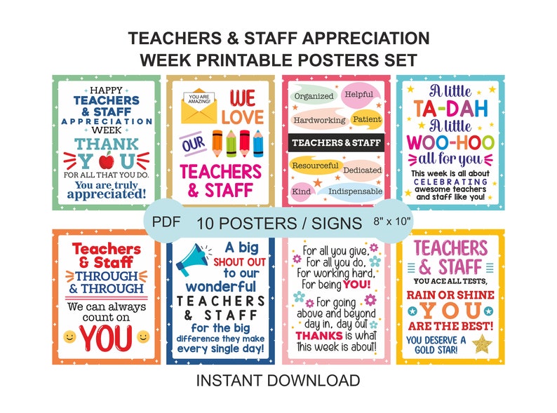 Teachers and Staff Appreciation Week Poster Set of 10 / Teacher and ...