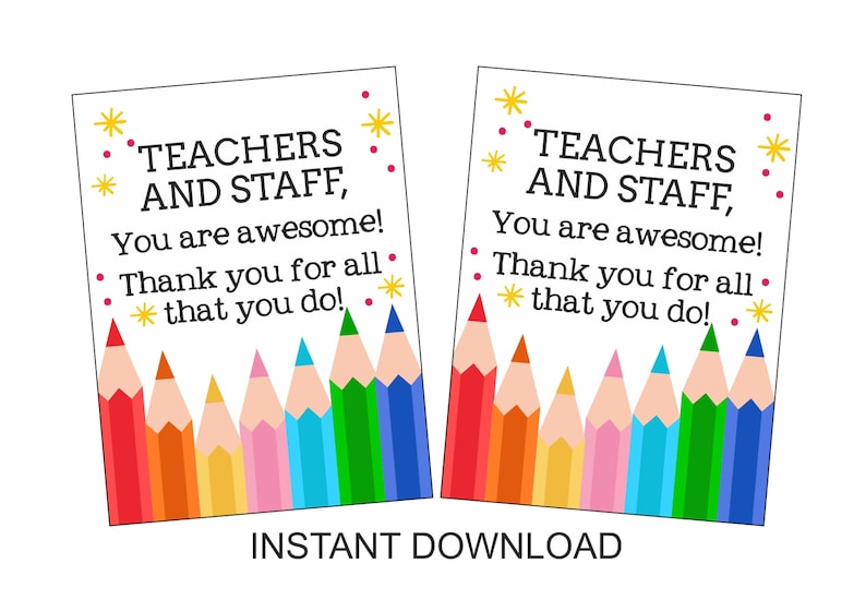 Printable Teacher and Staff Appreciation Tag / Teacher and - Etsy