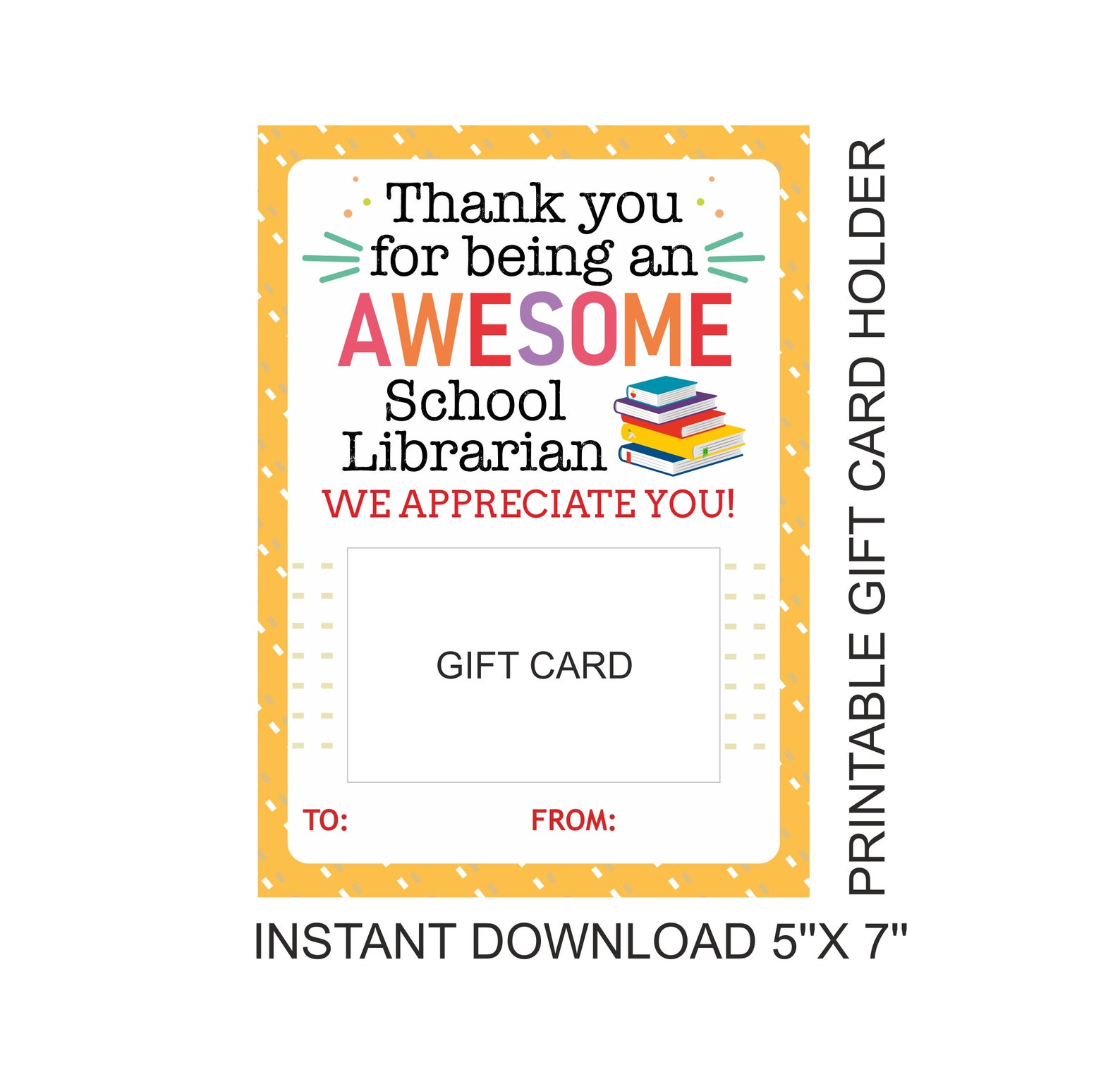 School Librarian Gift Card Holder Printable / School Librarian Gifts ...
