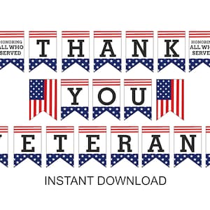 Thank You Veterans Banner Printable / Veterans Day Banner / Veterans ...