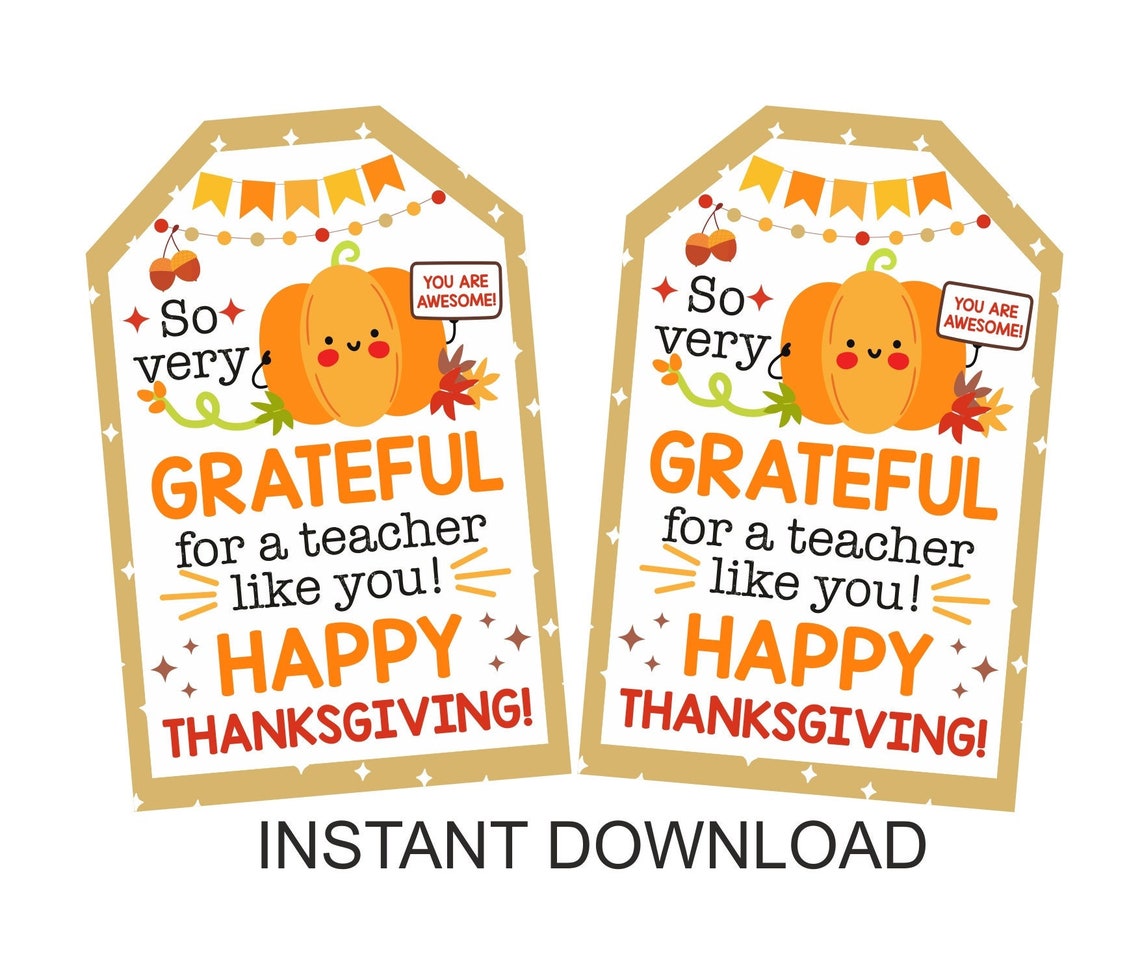 Thankful for Teacher Tags Printable / Thanksgiving Teacher - Etsy
