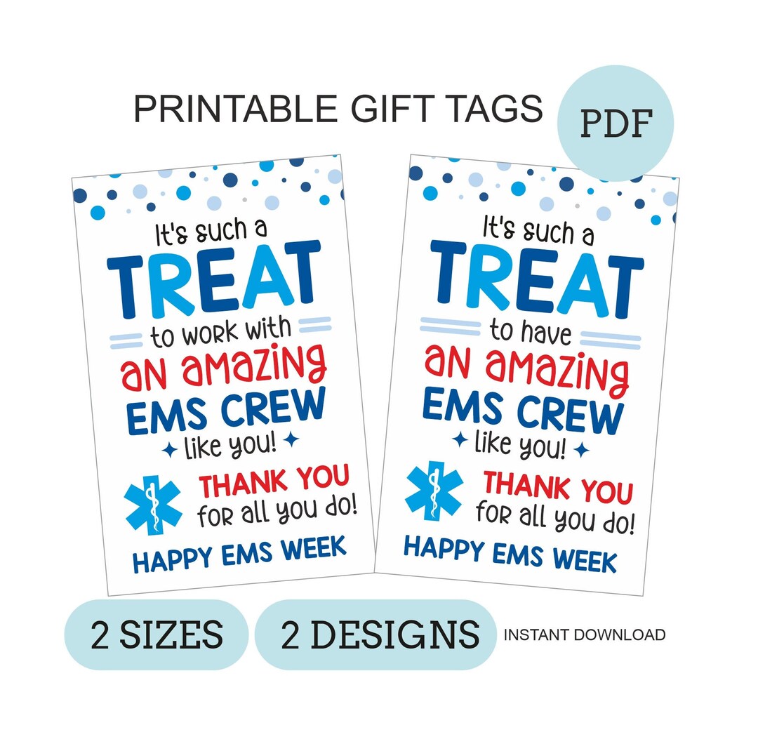 EMS Week Treat Tags Printable / EMS Week Gift Tag / EMS Week Candy Tag ...