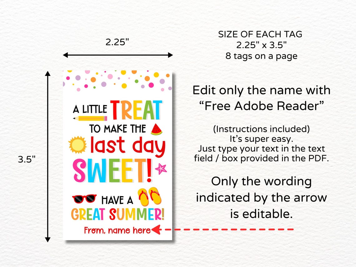 Last Day of School Treat Tags Printable / Summer Treat Tags / Summer ...