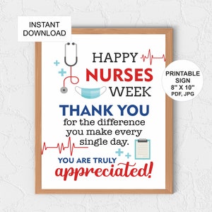 Nurse Week Sign Printable / Nurse Thank You Sign / Nurse Week Poster ...