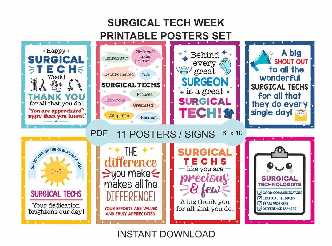 Surgical Tech Week Signs Set of 11 Printable / Surgical Tech Week ...