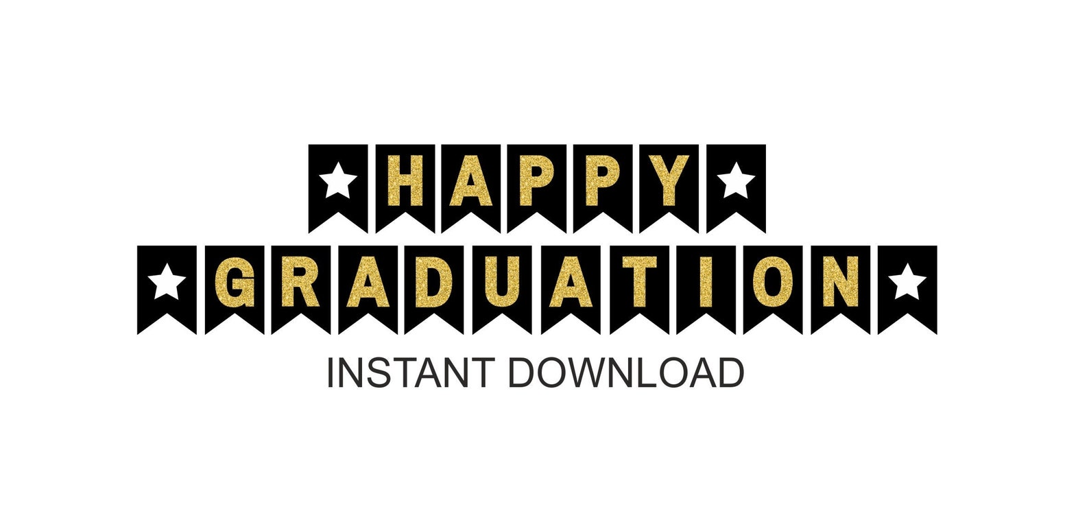 Happy Graduation Banner Printable / Black and Gold Graduation | Etsy