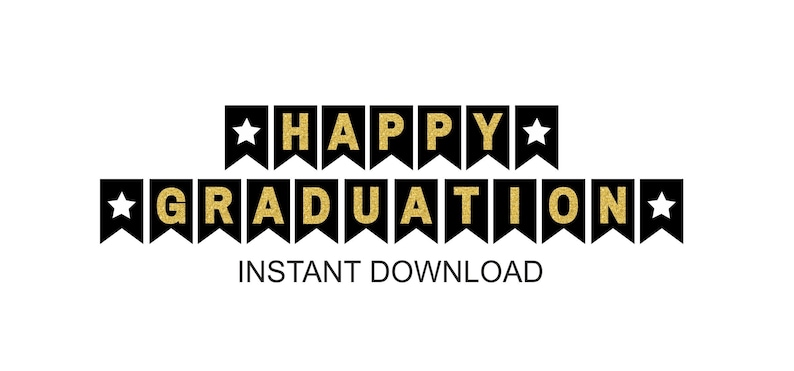 Happy Graduation Banner Printable / Black and Gold Graduation | Etsy