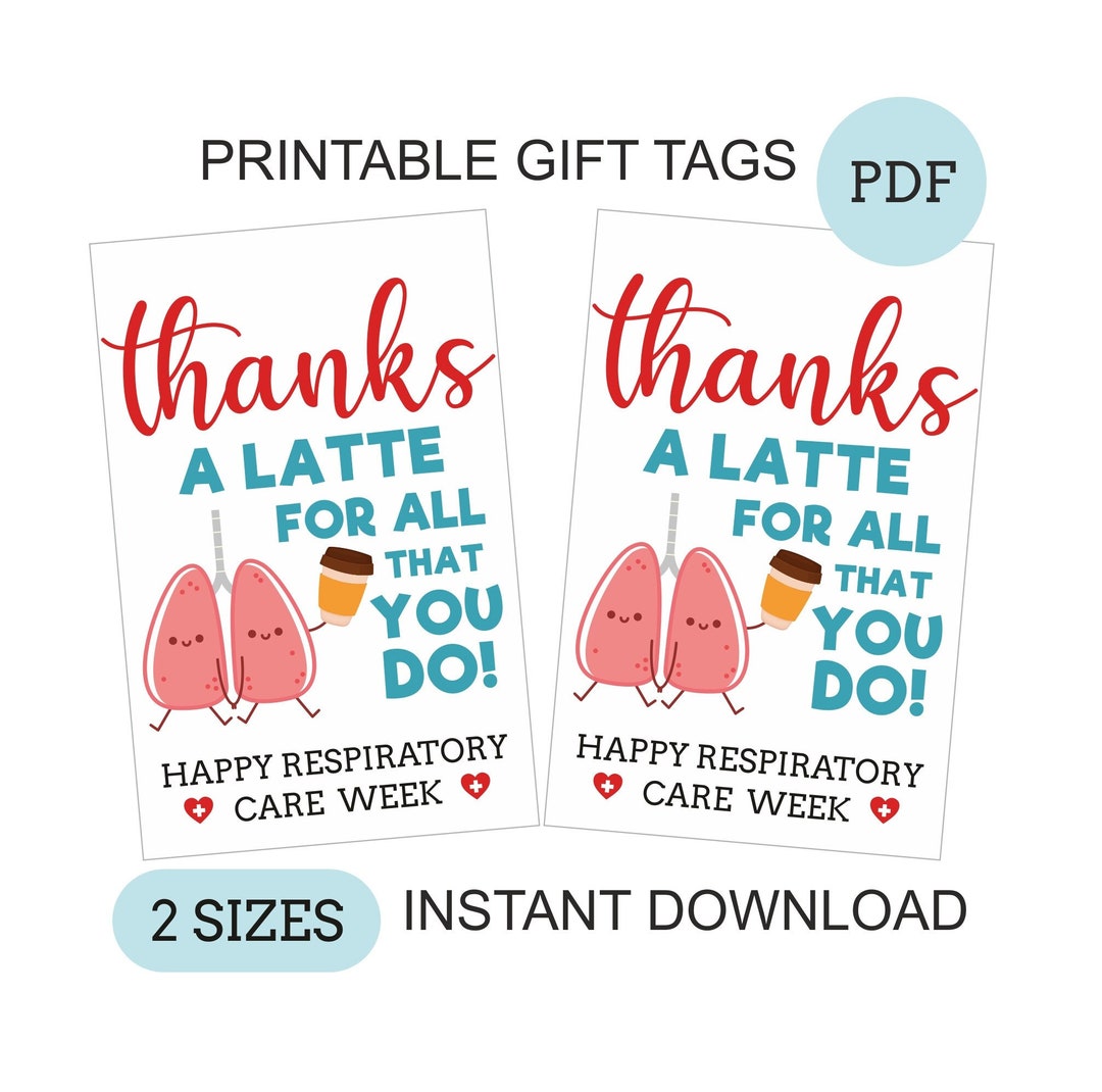 Respiratory Care Week Coffee Tag Printable / RC Week Thank You Tag / RT Week Gift Tag ...