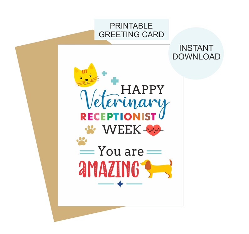 Vet Receptionist Week Card Printable / Vet Receptionist Card / - Etsy