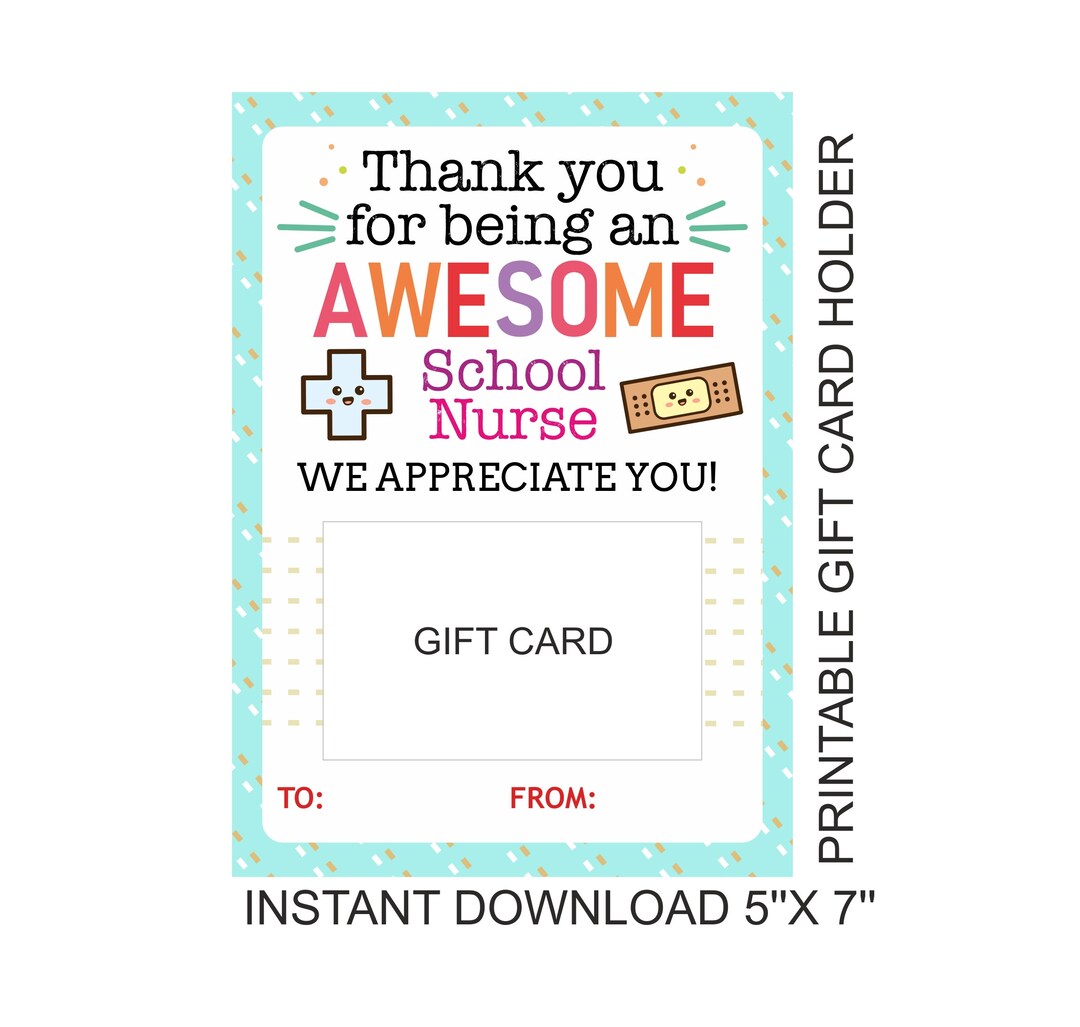 School Nurse Gift Card Holder Printable / School Nurse Appreciation ...