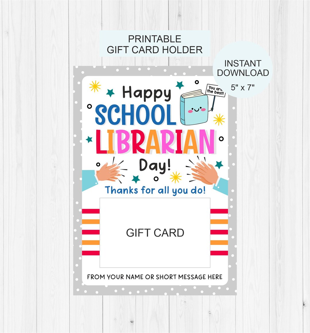School Librarian Day Gift Card Holder Printable / School Librarian ...