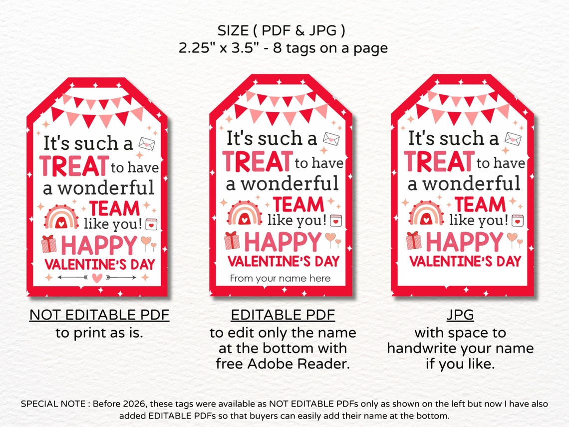 Valentine Team Tag Printable / It's Such a Treat Tags / Valentine Team ...