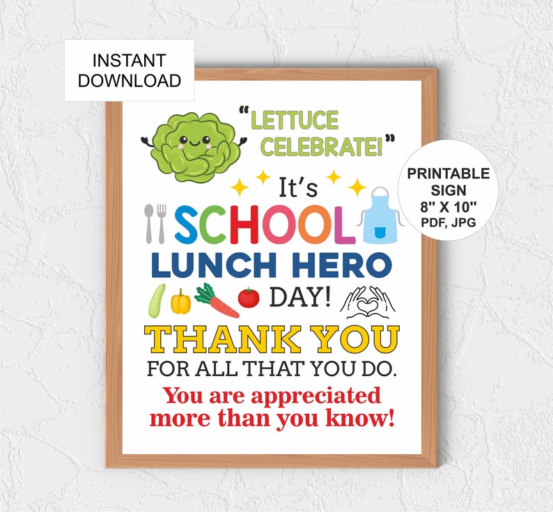 School Lunch Hero Day Poster Printable / School Lunch Hero Day Sign ...