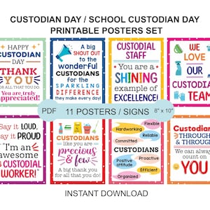 Custodian Day Posters Printable / School Custodian Day Signs Set of 11 ...