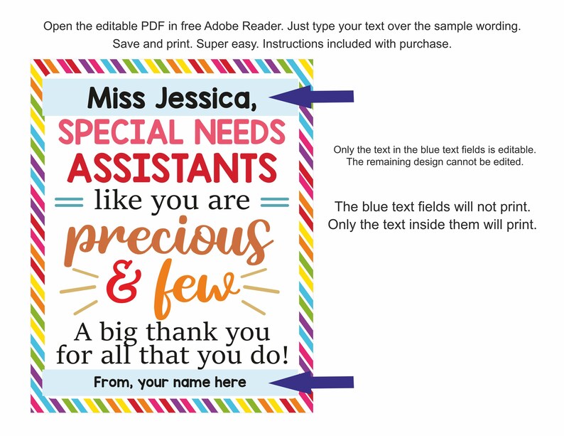 Editable SNA Sign / SNA Appreciation Thank You / SNA Gift / Special ...