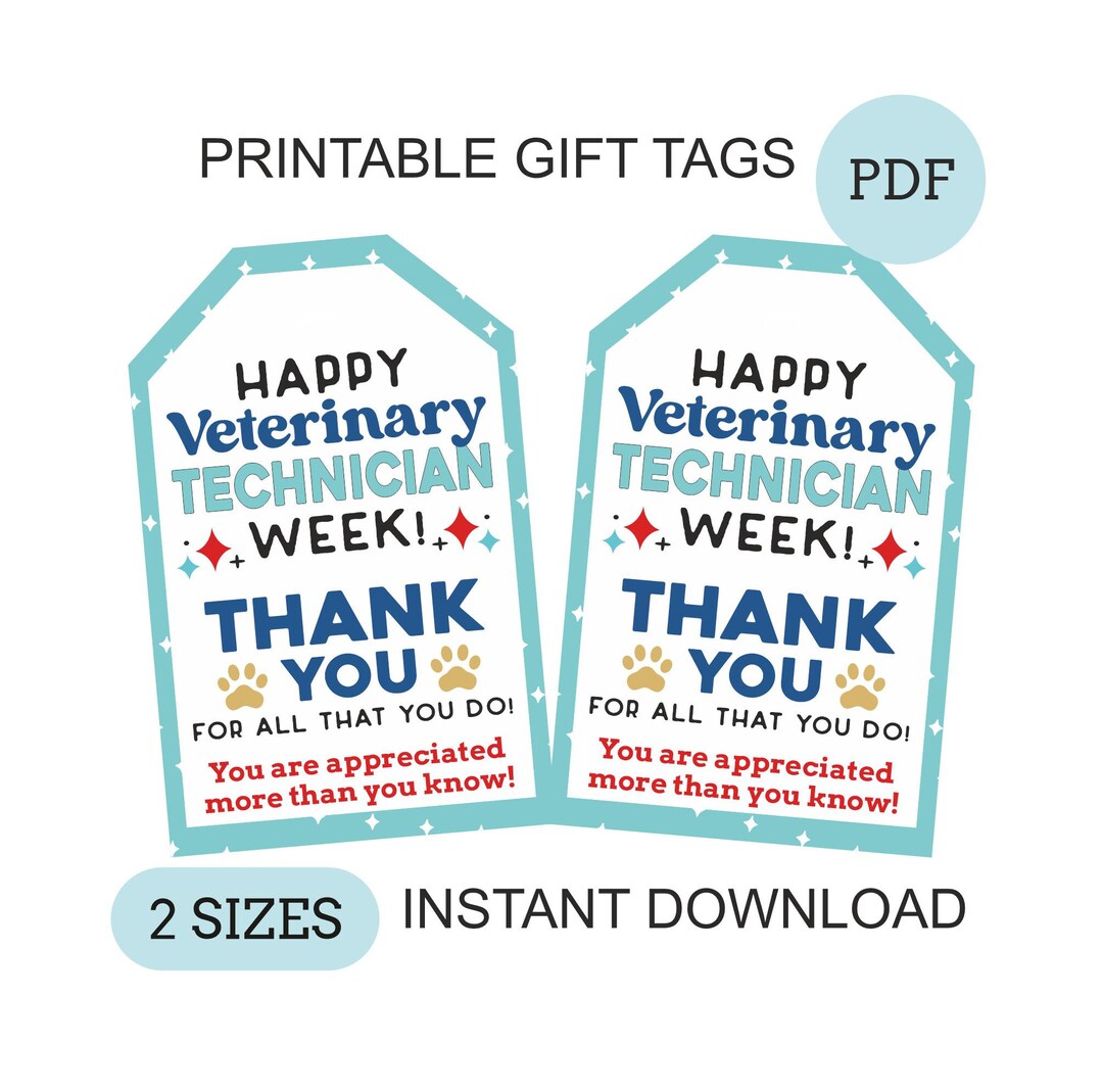 Vet Tech Week Gift Tags Printable / Veterinary Technician Week Gift ...