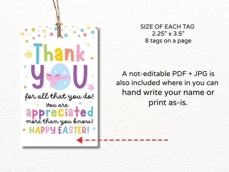Easter Appreciation Tags Printable / Easter Thank You Tags / Easter ...