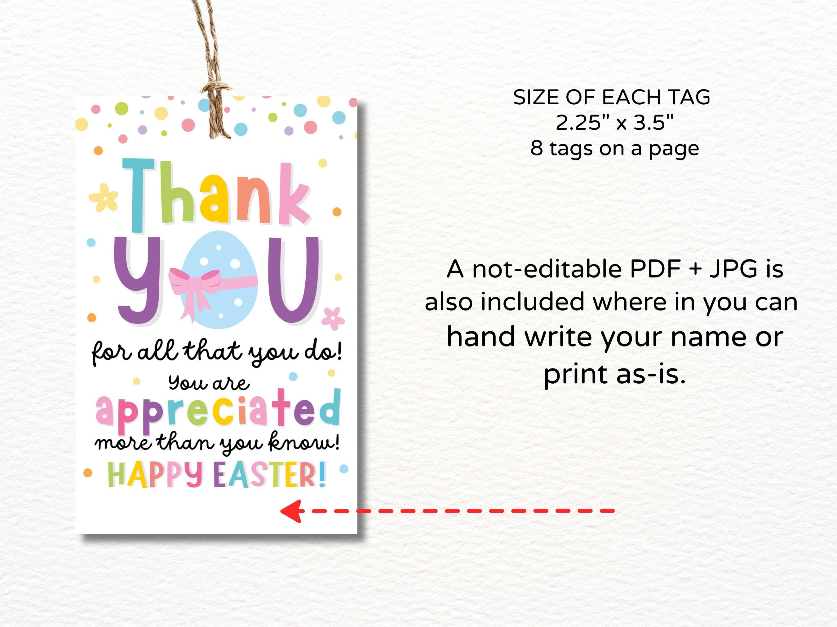 Easter Appreciation Tags Printable / Easter Thank You Tags / Easter ...