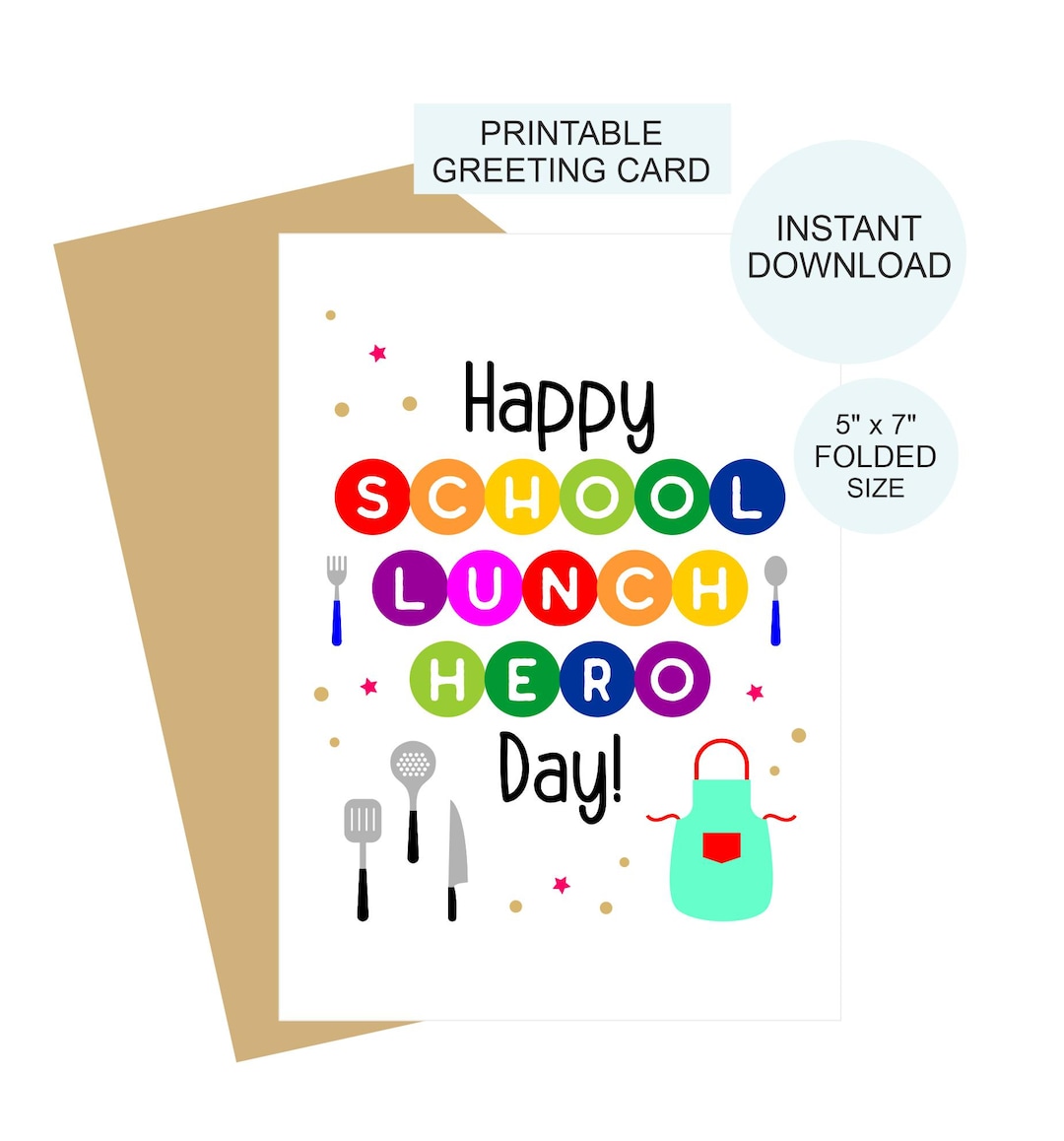 School Lunch Hero Day Card Printable / Lunch Hero Card / Lunch Lady ...