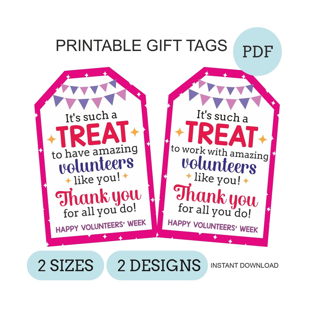 Volunteer Week Gift Tags Printable / Volunteer Gift Tags / Volunteer ...