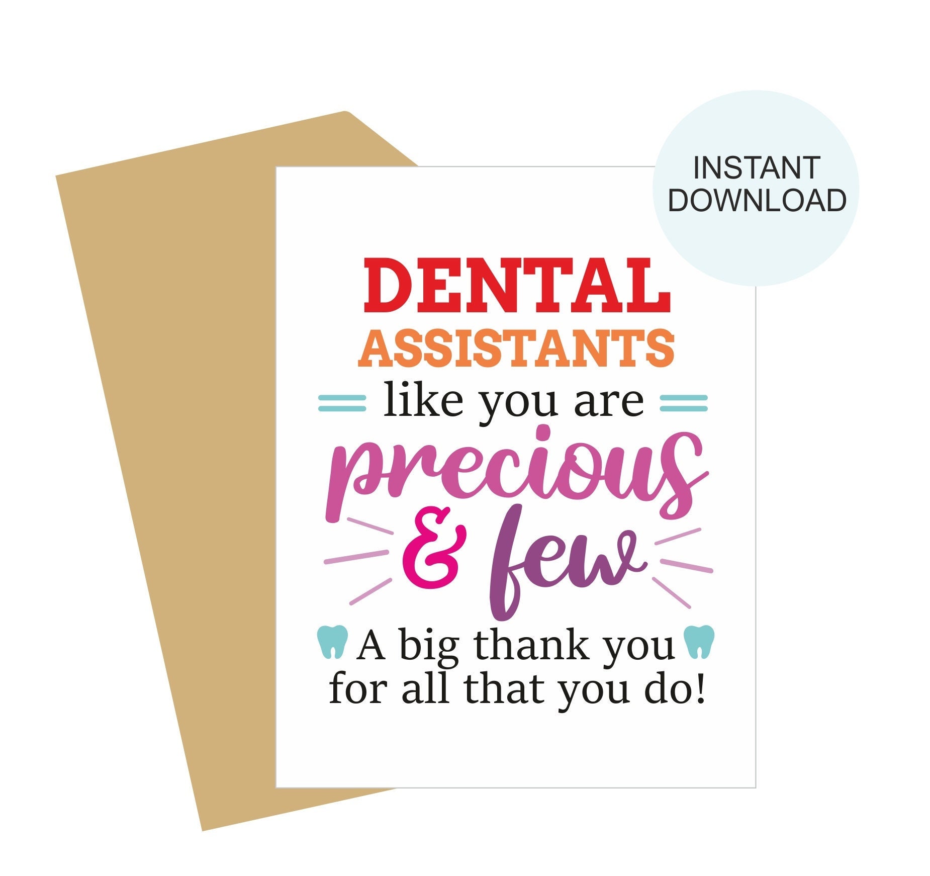 Dental Assistant Appreciation Card Printable / Dental Assistant Card ...