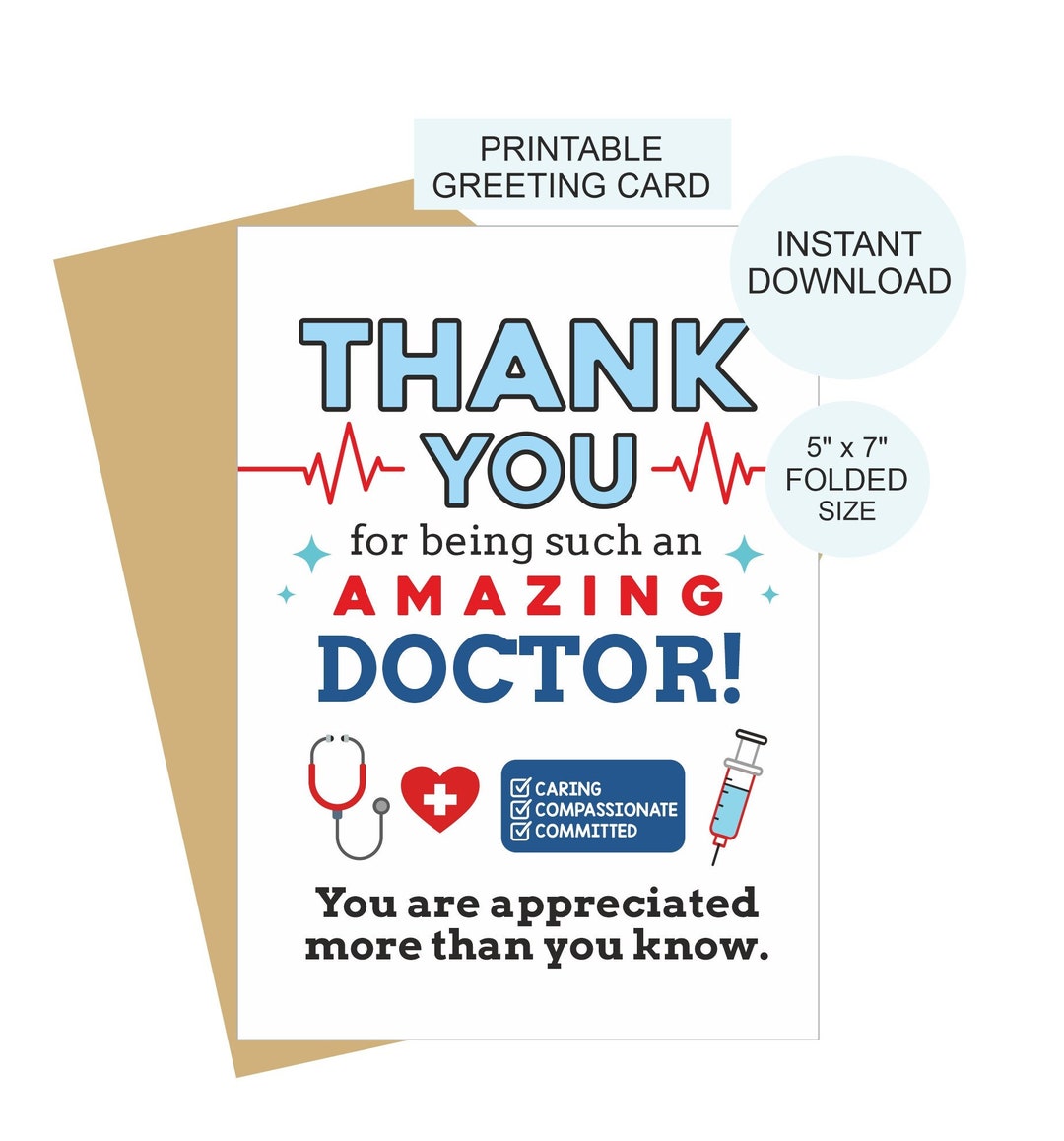 Doctor Thank You Card Printable / Doctor Appreciation Cards / Doctor ...
