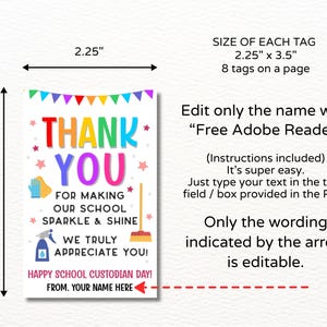 School Custodian Gift Tag Printable / School Custodian Appreciation Day ...