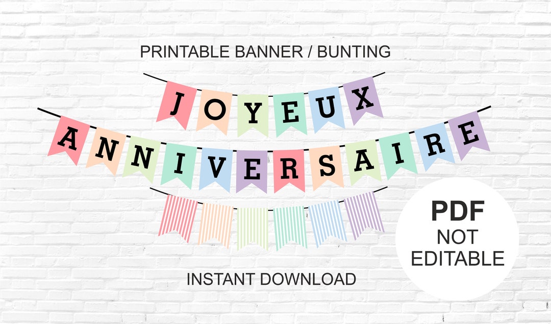 Joyeux Anniversaire Banner Printable / French Birthday Banner / Joyeux ...