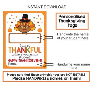 Thanksgiving Student Gift Tag Printable / Thanksgiving Students Gifts ...